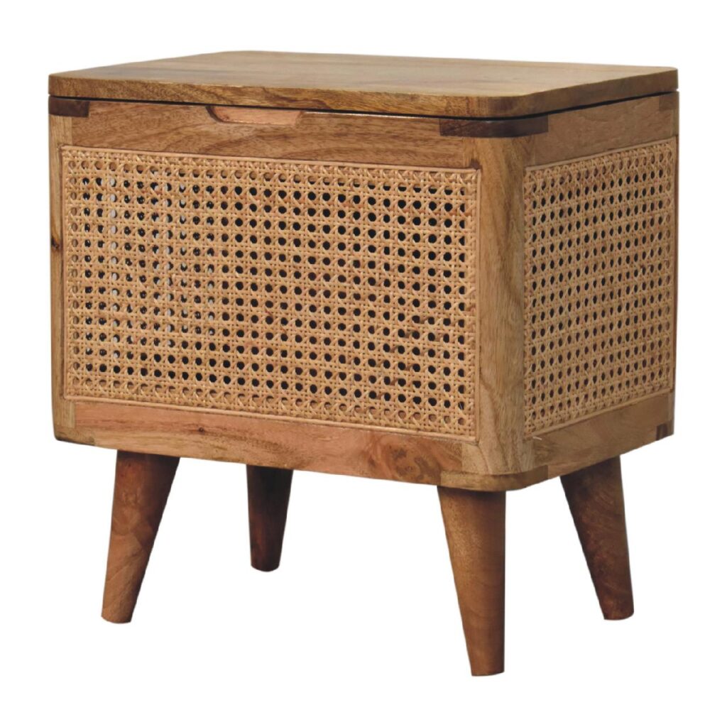 Solid Wood Rattan Front Storage Stool | Scottish Antique & Arts Centre