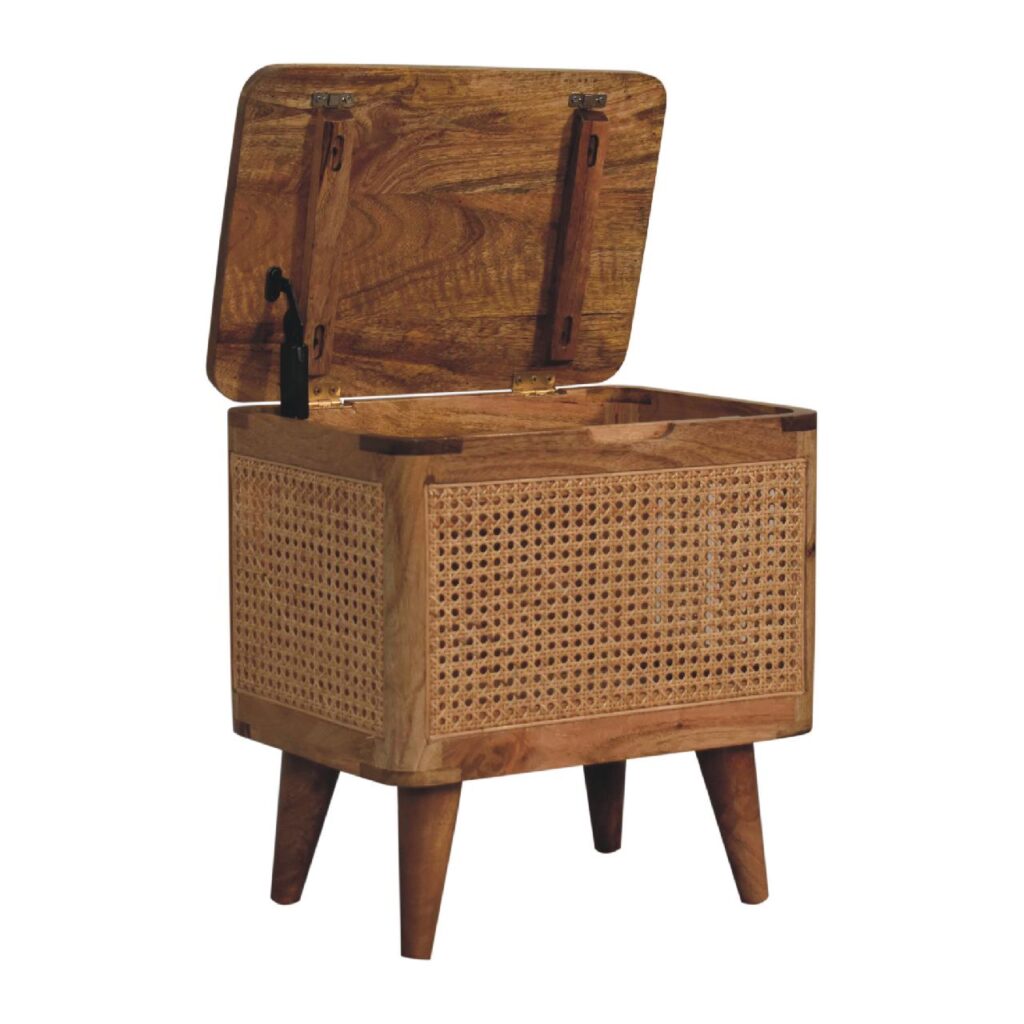 Solid Wood Rattan Front Storage Stool | Scottish Antique & Arts Centre