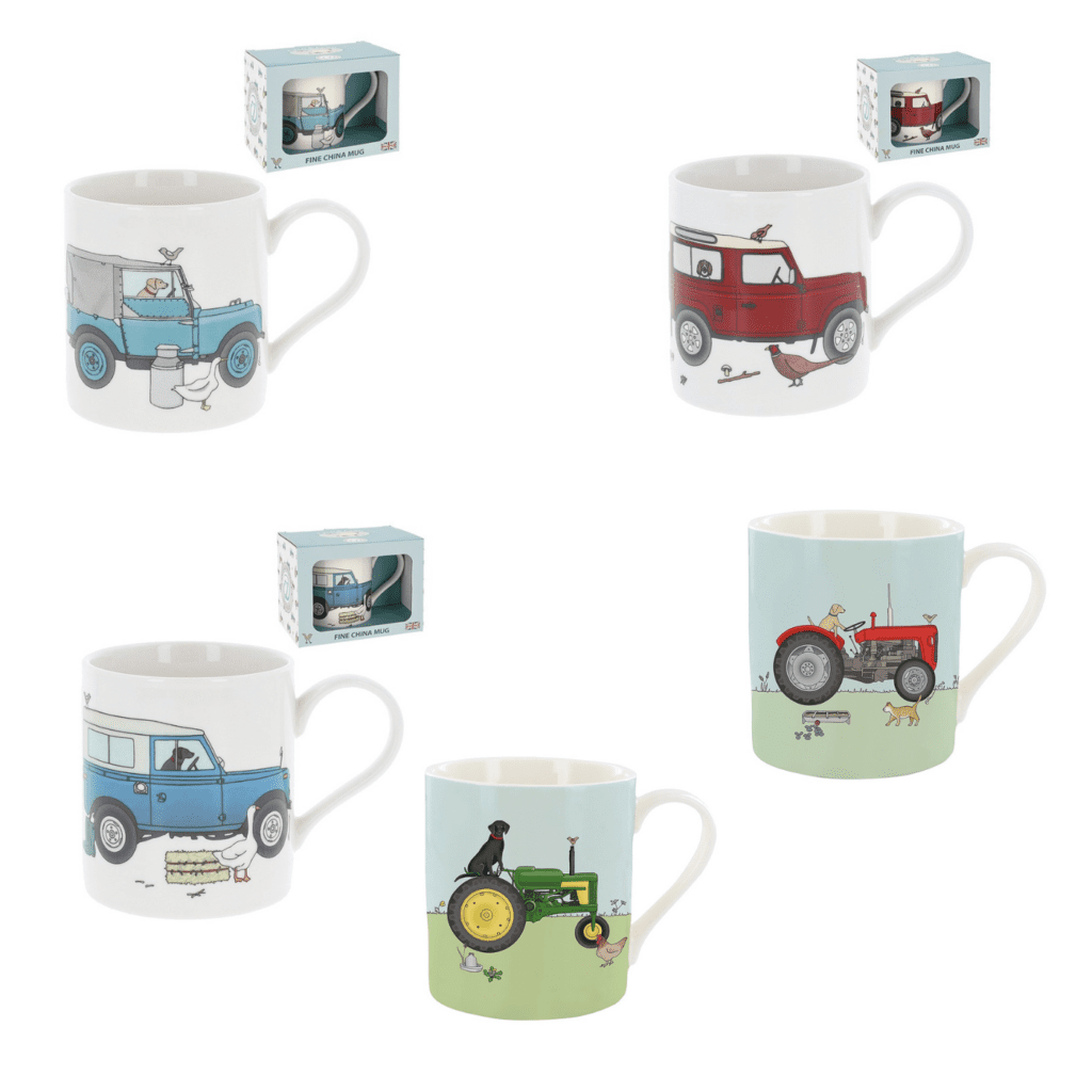 Emma Lawrence Tractor and Landrover Fine China Mugs | Scottish Antique ...